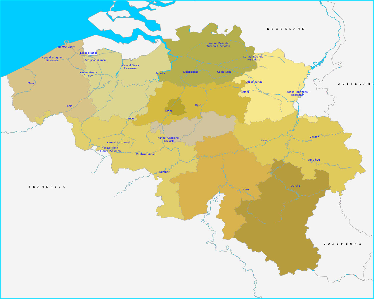 Topografie België rivieren en kanalen | www.topomania.net