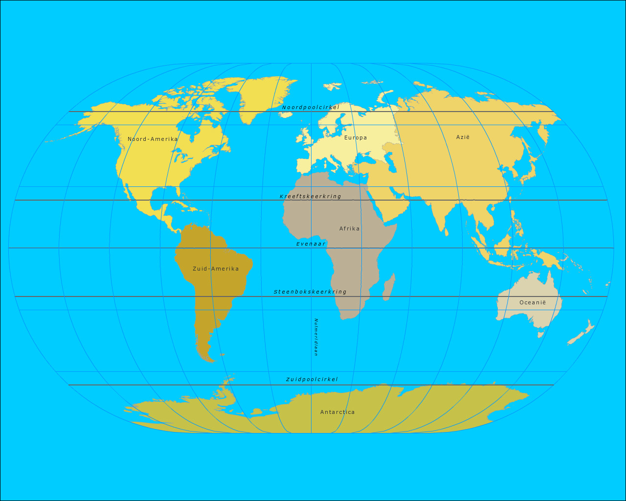 Topografie Continenten en Lengte- en breedtegraad lijnen | www ...
