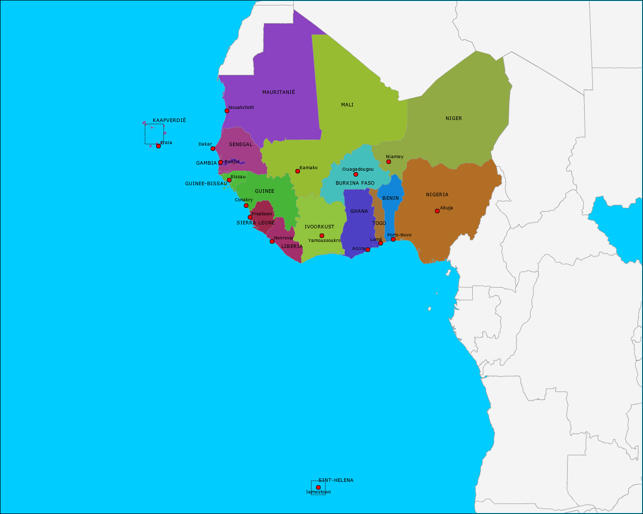 Topografie Landen en hoofdsteden van West-Afrika | www.topomania.net
