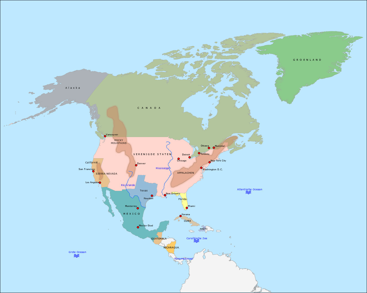 Topografie Noord en Midden-Amerika (Geobas 8) | www.topomania.net