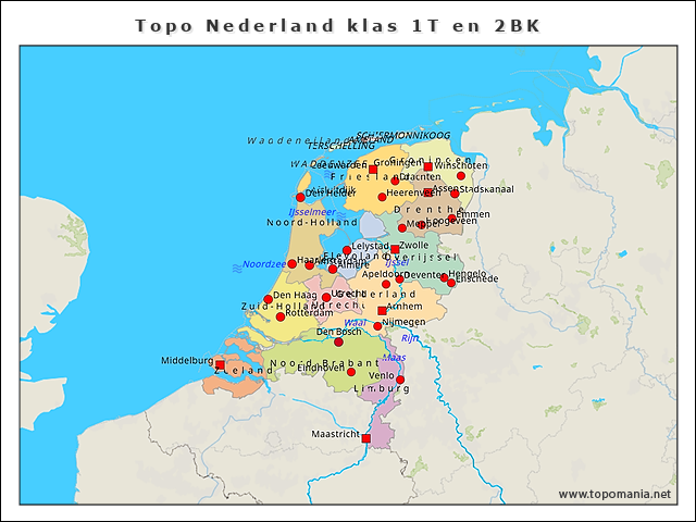 Topografie Topo Nederland klas 1T en 2BK | www.topomania.net