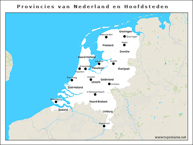 Topografie Provincies van Nederland en Hoofdsteden | www.topomania.net
