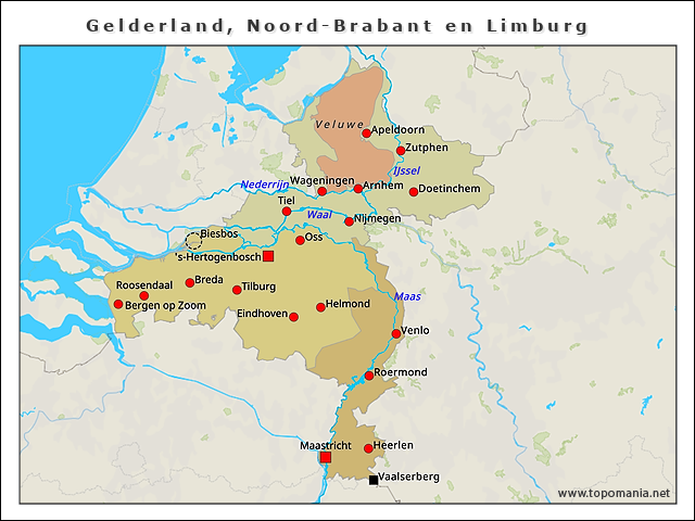 Topografie Gelderland, Noord-Brabant en Limburg | www.topomania.net