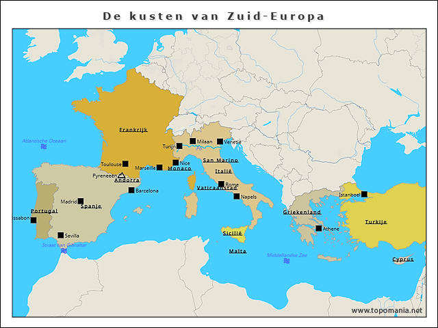 Topografie De kusten van Zuid-Europa | www.topomania.net