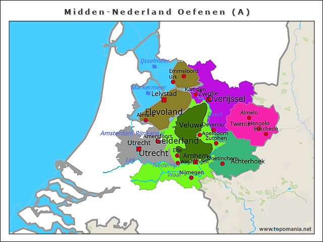 Topografie Midden-Nederland Oefenen (A) | www.topomania.net