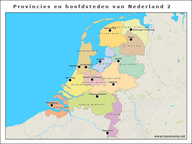Topografie Provincies en hoofdsteden van Nederland 2 | www.topomania.net