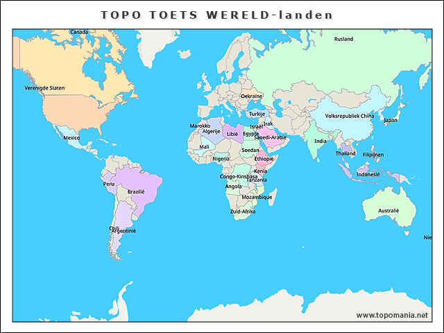 Topografie TOPO TOETS WERELD-landen | www.topomania.net