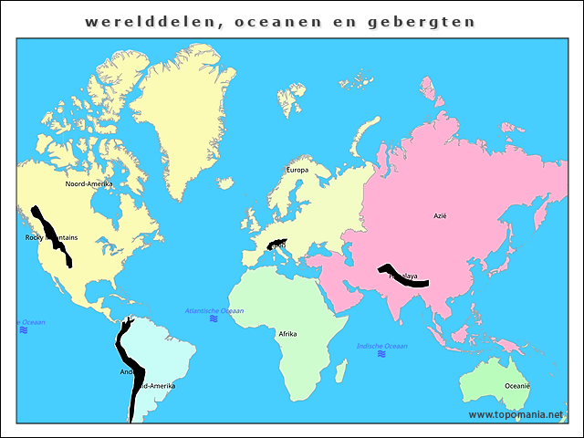 Topografie werelddelen, oceanen en gebergten | www.topomania.net