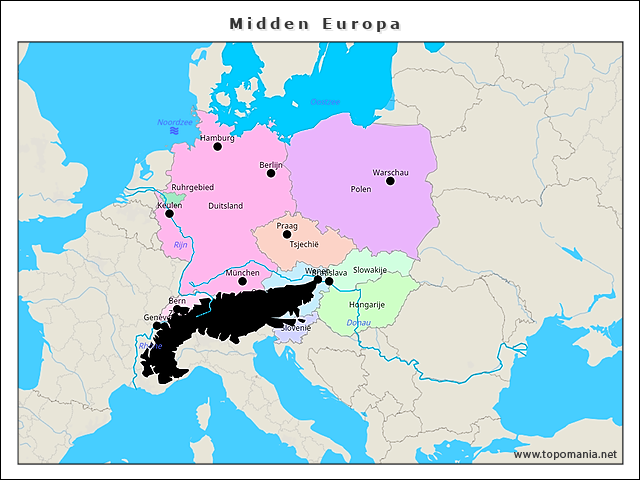 Topografie Midden Europa | www.topomania.net