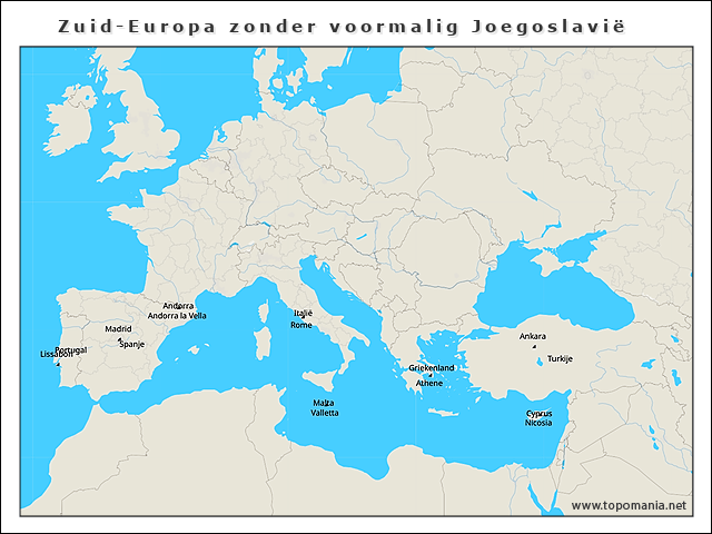 Topografie Zuid-Europa zonder voormalig Joegoslavië | www.topomania.net