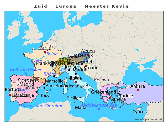 Topografie Zuid - Europa - Meester Kevin | www.topomania.net