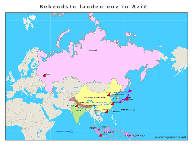 Topografie Bekendste landen enz in Azië | www.topomania.net
