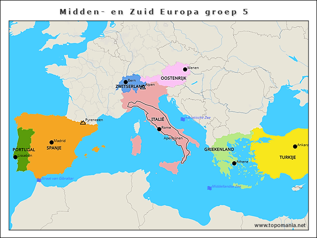 Topografie Midden- en Zuid Europa groep 5 | www.topomania.net