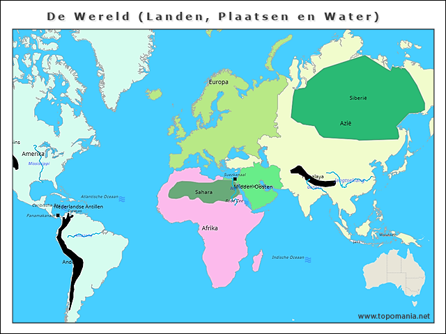 Topografie De Wereld (werelddelen, wateren, gebieden) | www.topomania.net