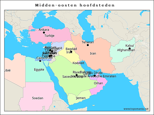 Topografie Midden-oosten hoofdsteden | www.topomania.net