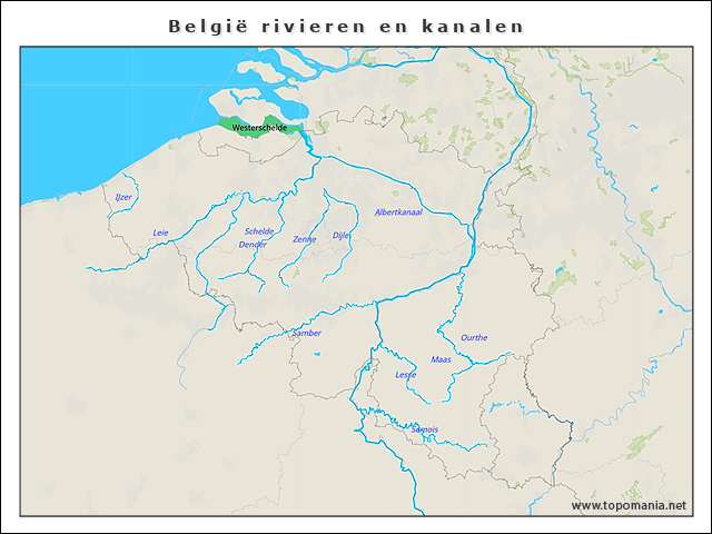 Topografie België rivieren en kanalen | www.topomania.net