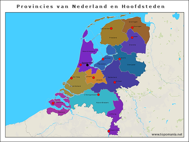 Topografie Provincies van Nederland en Hoofdsteden | www.topomania.net