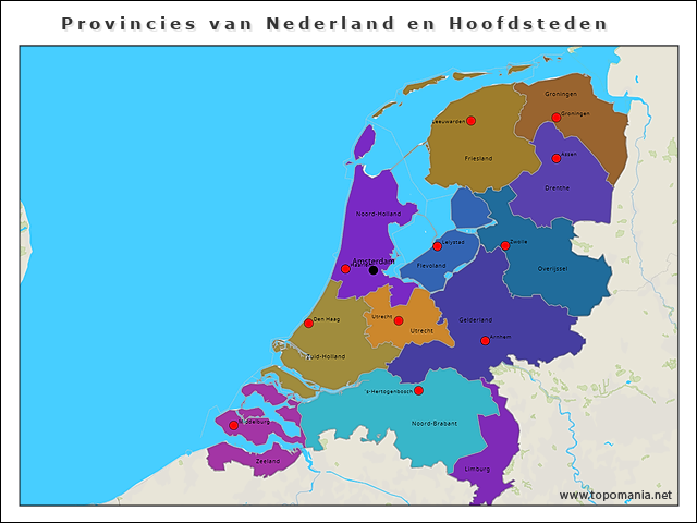 Topografie Provincies van Nederland en Hoofdsteden | www.topomania.net