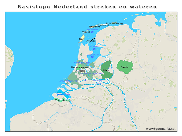 Topografie Basistopo Nederland streken en wateren | www.topomania.net