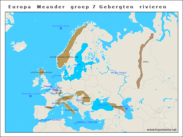 Topografie Europa Meander groep 7 Gebergten rivieren | www.topomania.net