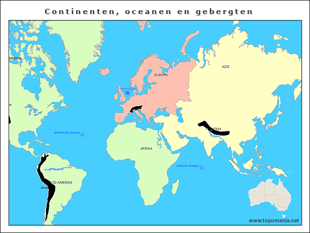 Topografie Continenten, oceanen en gebergten | www.topomania.net