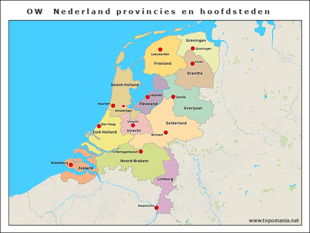 Geography OW Nederland provincies en hoofdsteden | www.topomania.net