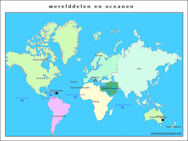 Topografie werelddelen en oceanen | www.topomania.net