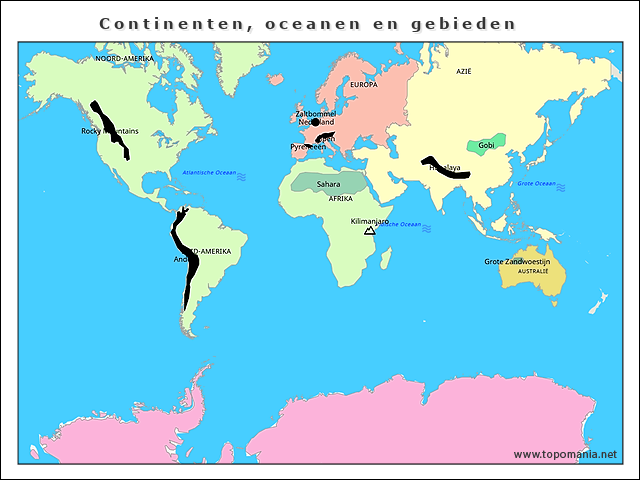 Topografie Continenten, oceanen en gebieden | www.topomania.net