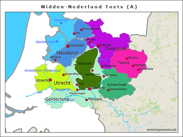 Topografie Midden-Nederland Toets (A) | www.topomania.net