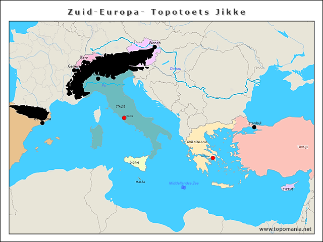 Topografie Zuid-Europa- Topotoets Jikke | www.topomania.net