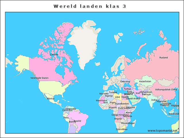 Topografie Wereld landen klas 3 | www.topomania.net