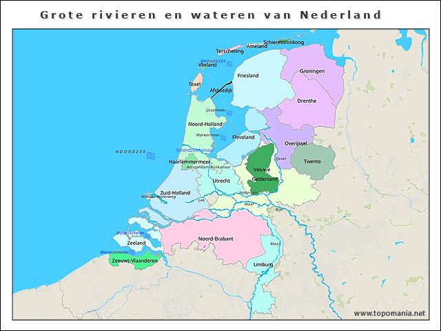 Topografie Grote rivieren en wateren van Nederland | www.topomania.net