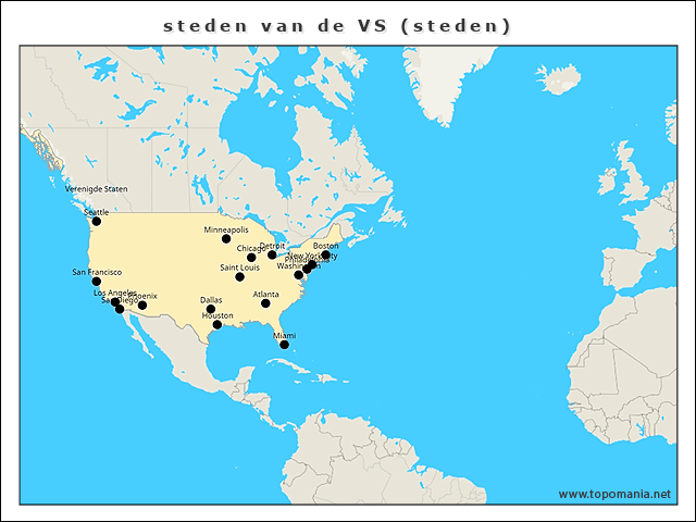 Topografie steden van de VS (steden) | www.topomania.net