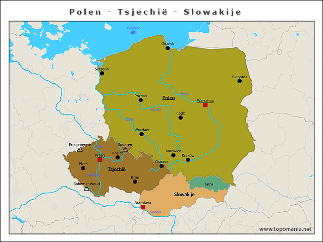 Topografie Polen - Tsjechië - Slowakije | www.topomania.net