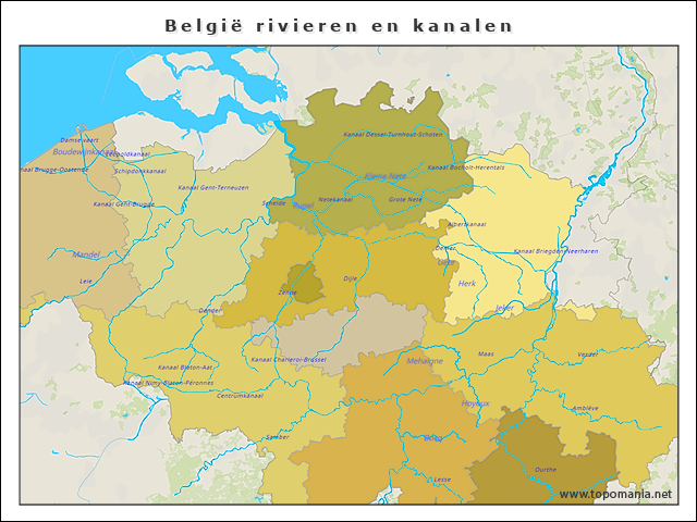 Topografie België rivieren en kanalen | www.topomania.net
