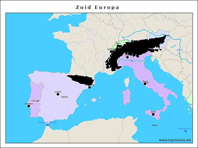 Topografie Zuid Europa | www.topomania.net