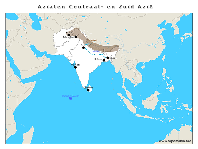 Topografie Aziaten Centraal- en Zuid Azië | www.topomania.net