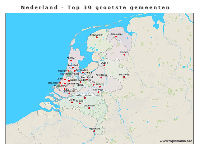 Geography Nederland - 30 grootste gemeenten | www.topomania.net
