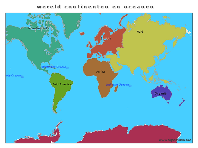 Topografie wereld continenten en oceanen | www.topomania.net