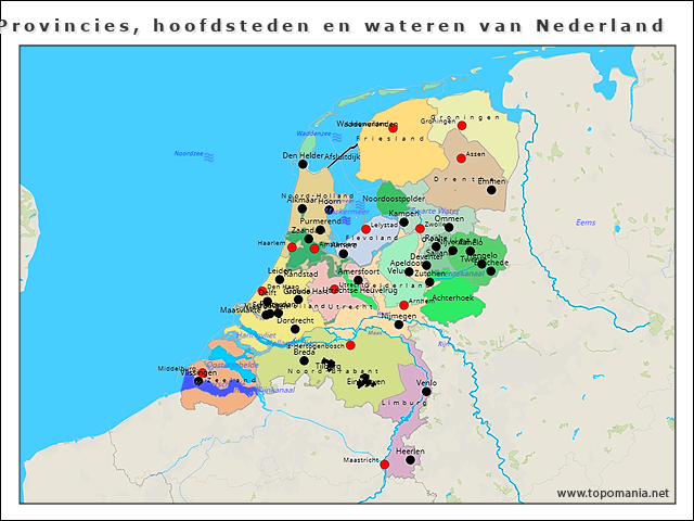 Topografie Provincies, hoofdsteden en wateren van Nederland | www ...