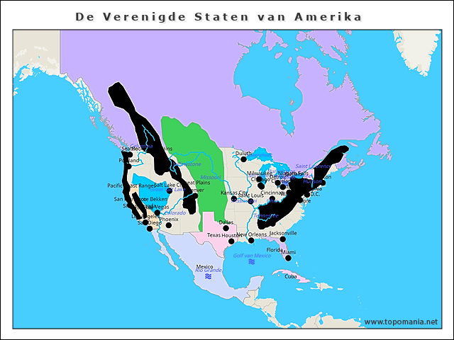 Topografie De Verenigde Staten van Amerika | www.topomania.net