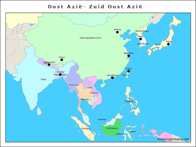 Topografie Oost Azië- Zuid Oost Azië | www.topomania.net