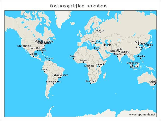 Topografie Belangrijke steden | www.topomania.net
