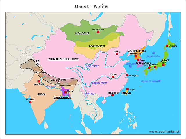 Eenvoudige Kaart Van Oost Azië