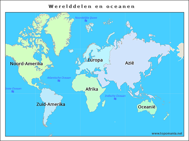 Topografie Werelddelen en oceanen | www.topomania.net