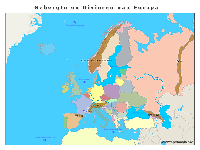 Topografie Gebergte en Rivieren van Europa | www.topomania.net