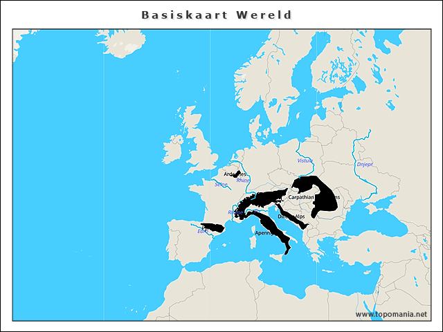 Topografie Rivieren en gebergte Europa in het engels | www.topomania.net
