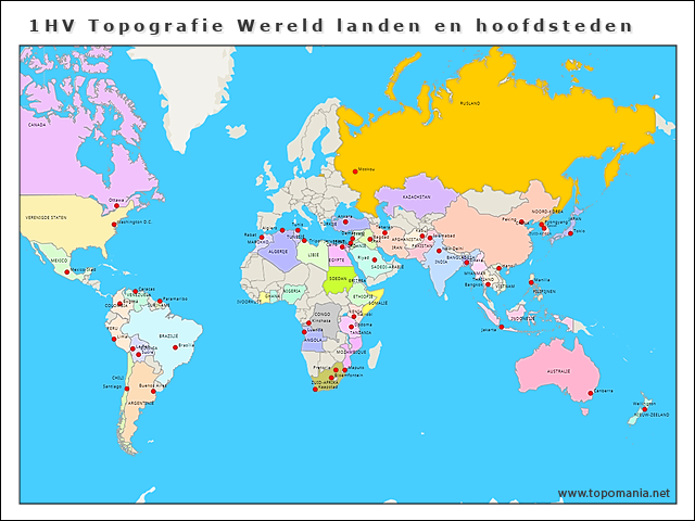 Topografie 1HV Topografie Wereld landen en hoofdsteden | www.topomania.net