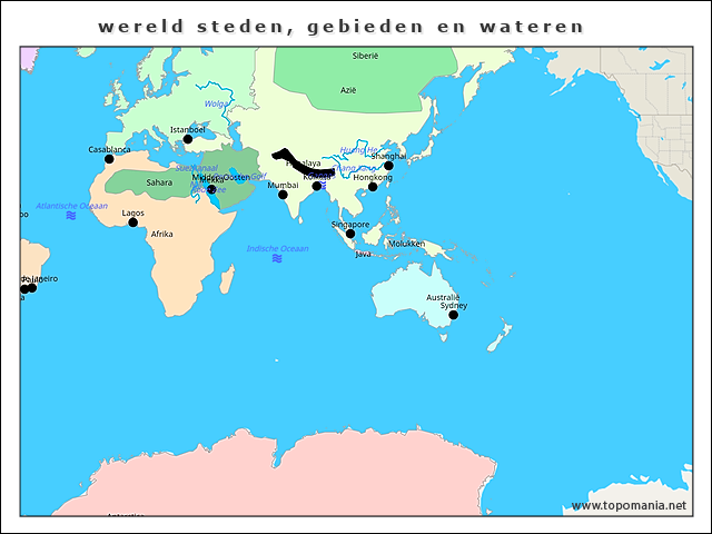 Topografie wereld steden, gebieden en wateren | www.topomania.net