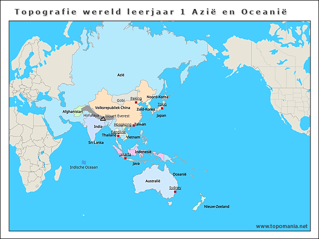 Topografie Topografie wereld leerjaar 1 Azië en Oceanië | www.topomania.net